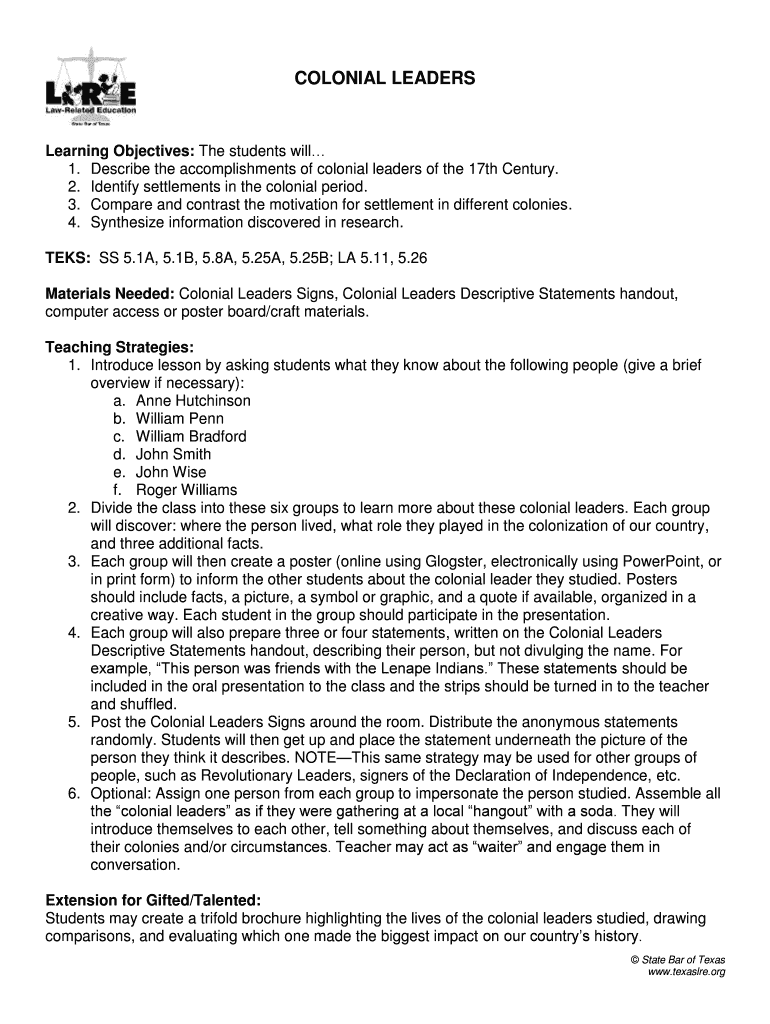 Fillable Online COLONIAL LEADERS Fax Email Print - pdfFiller