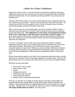 Fillable Online Letter to a New Freshman Fax Email Print - pdfFiller