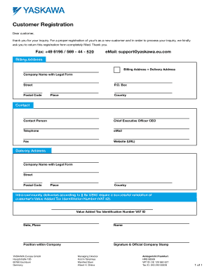 Fillable Online For a proper registration of yours as a new customer ...