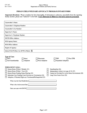 Fillable Online CFS 307 Indian Child Welfare Advocacy Program Intake ...