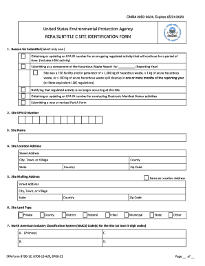 Fillable Online Excerpt of OMB #2050-0024 for Notification of RCRA ...