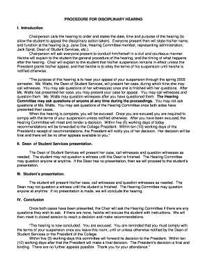 Fillable Online PROCEDURE FOR DISCIPLINARY HEARING Fax Email Print ...