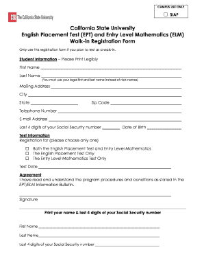 Fillable Online English Placement Test (EPT) and Entry Level ...