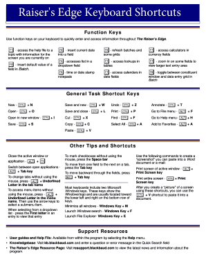 Fillable Online Raiser's Edge Keyboard Shortcuts Fax Email Print ...
