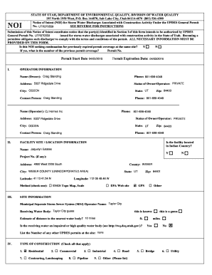 Fillable Online Notice of Intent (NOI) for Storm Water Discharges ...