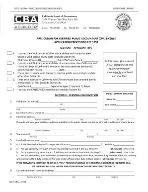 Fillable Online Application and Instructions for CPA License form ...