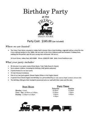 Fillable Online Party Cost: $165 Fax Email Print - pdfFiller