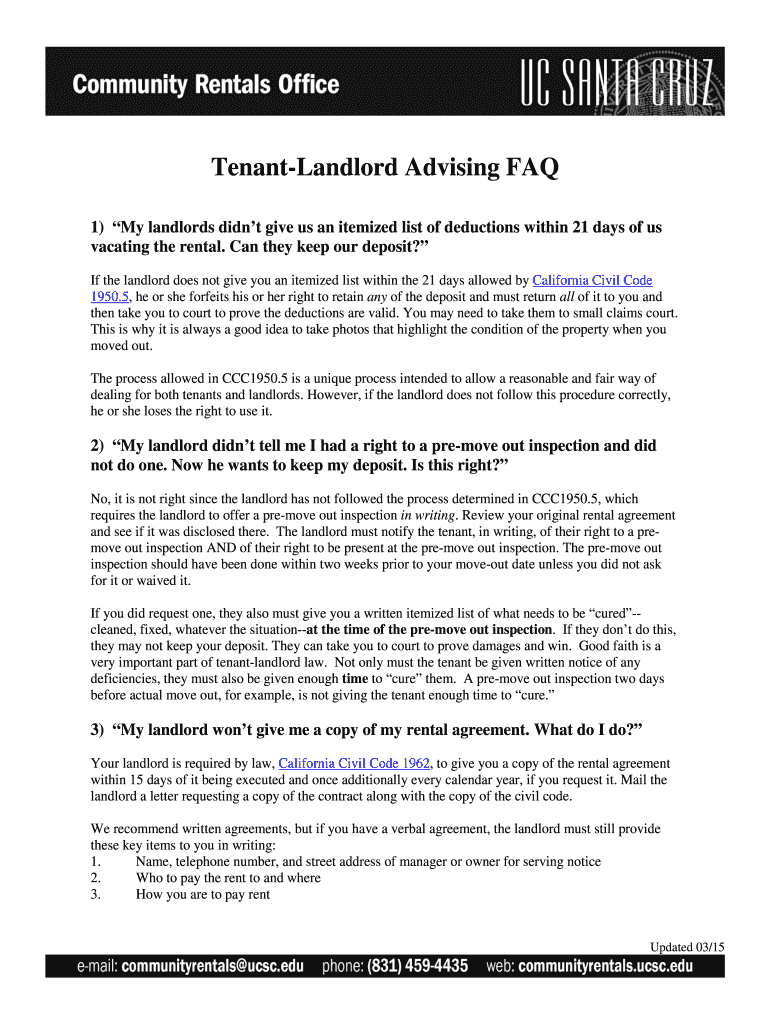 Fillable Online Tenant-Landlord Advising FAQ Fax Email Print - pdfFiller
