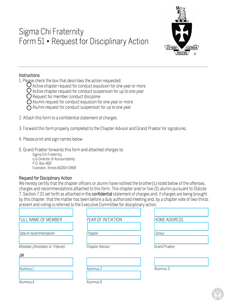 Fillable Online Form 51 Request for Disciplinary Action Fax Email Print ...