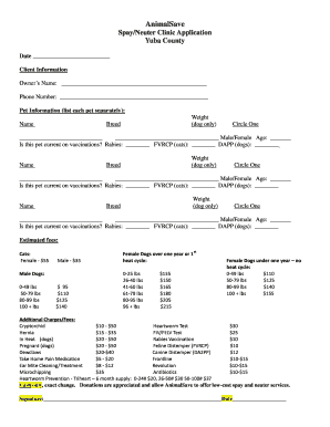 Fillable Online Spay/Neuter Clinic Application Fax Email Print - pdfFiller