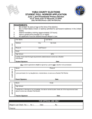Fillable Online STUDENT POLL WORKER APPLICATION Fax Email Print - pdfFiller