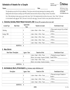 Fillable Online Schedule of Assets for a Couple Fax Email Print - pdfFiller
