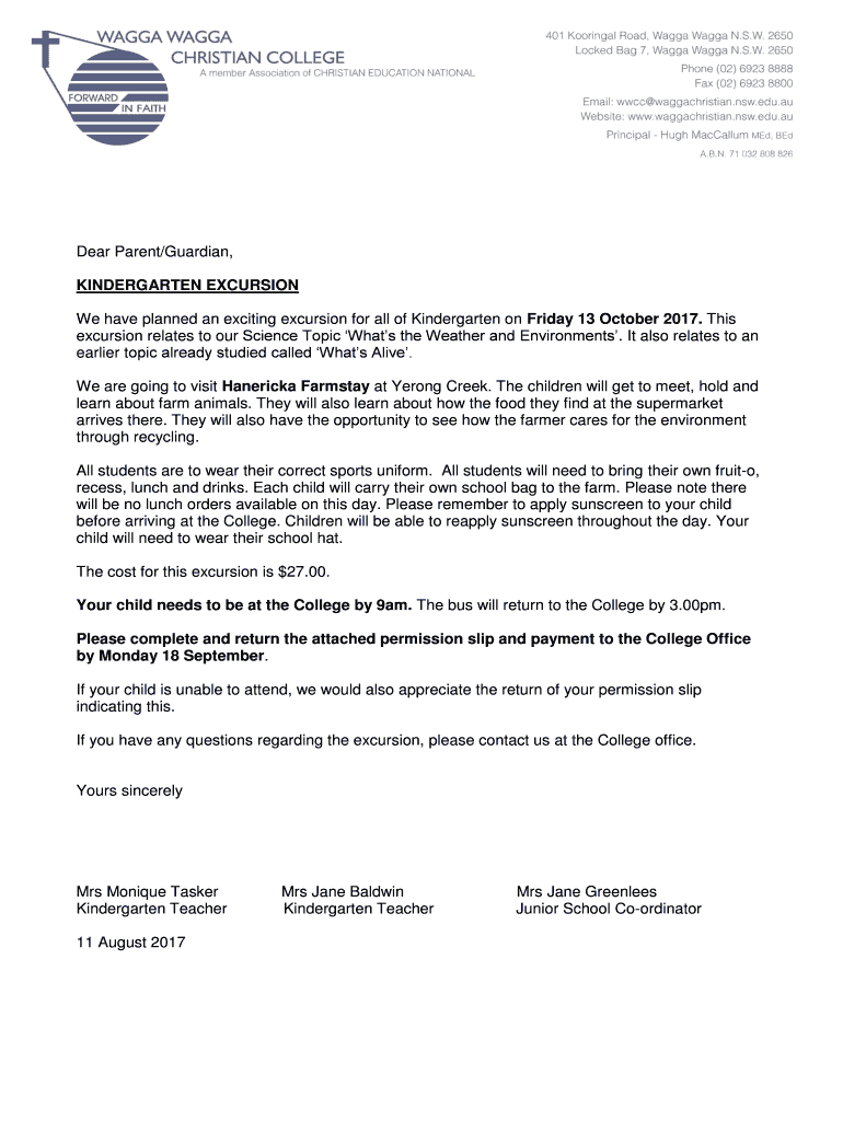 Fillable Online KINDERGARTEN EXCURSION Fax Email Print - pdfFiller