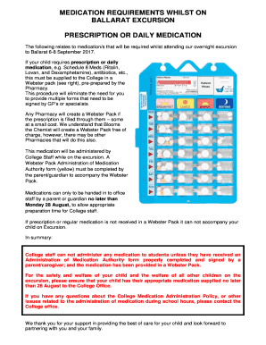 Fillable Online MEDICATION REQUIREMENTS WHILST ON Fax Email Print ...