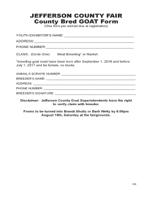Fillable Online County Bred GOAT Form Fax Email Print - pdfFiller