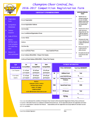 Fillable Online 20162017 Competition Registration Form Fax Email Print ...
