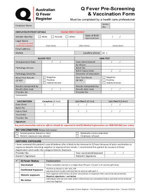Fillable Online Q Fever Pre-Screening Fax Email Print - pdfFiller
