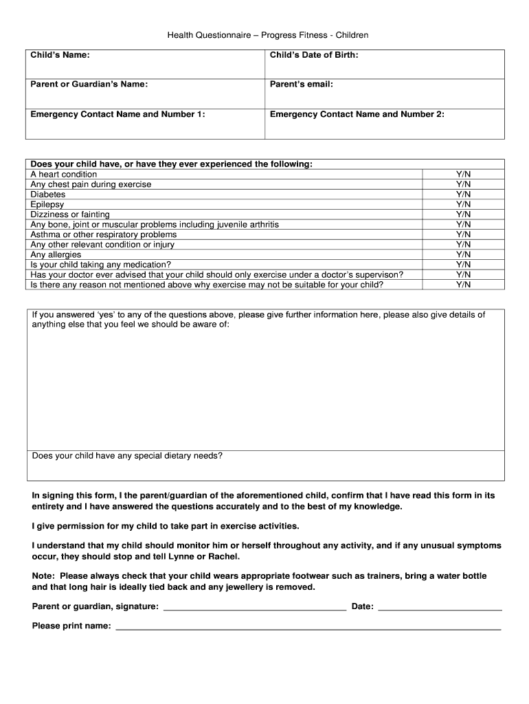 Fillable Online Childs Date of Birth: Fax Email Print - pdfFiller