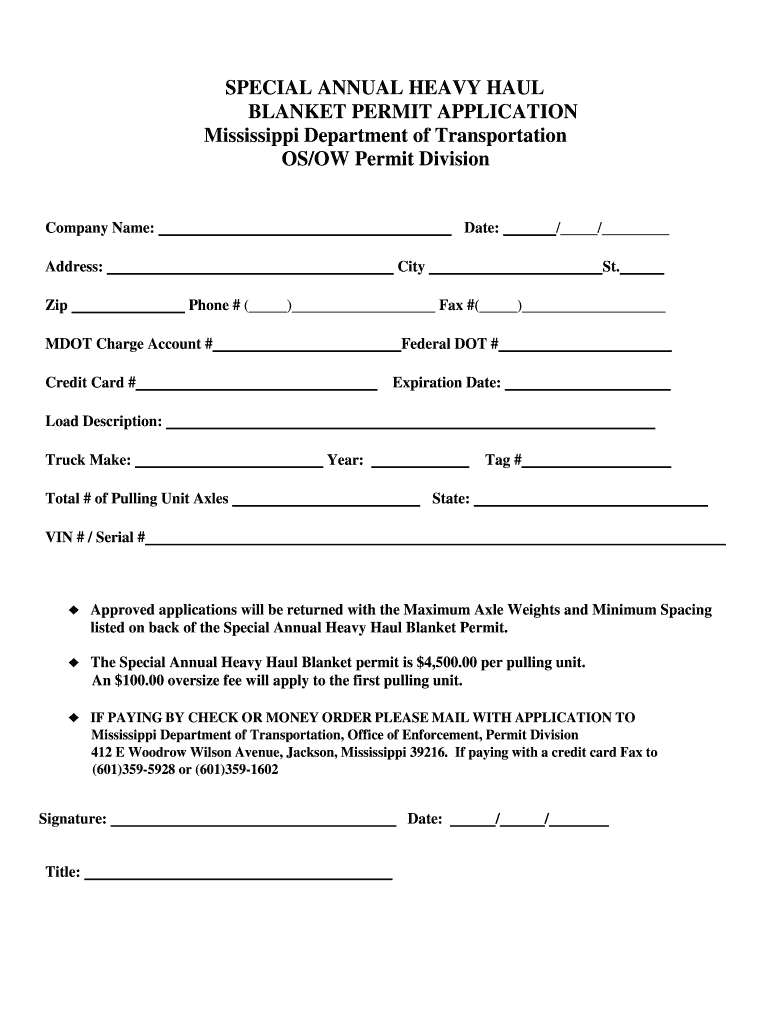 Fillable Online SPECIAL ANNUAL HEAVY HAUL Fax Email Print - pdfFiller