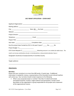 Fillable Online 2017 GRANT APPLICATION COVER SHEET Fax Email Print - pdfFiller