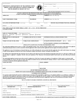 Fillable Online MISCELLANEOUS WORK ON TRUNK HIGHWAY RIGHT OF WAY (FORM ...