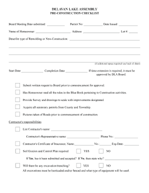 Fillable Online PRE-CONSTRUCTION CHECKLIST Fax Email Print - pdfFiller