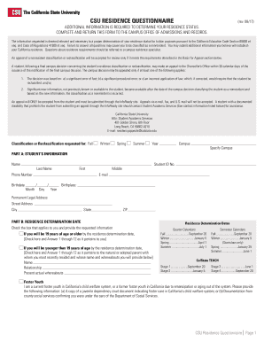 Fillable Online CSU RESIDENCE QUESTIONNAIRE Fax Email Print - pdfFiller