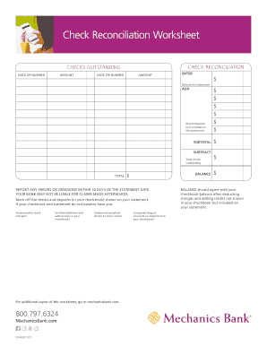 Fillable Online Check Reconciliation Worksheet Fax Email Print - pdfFiller