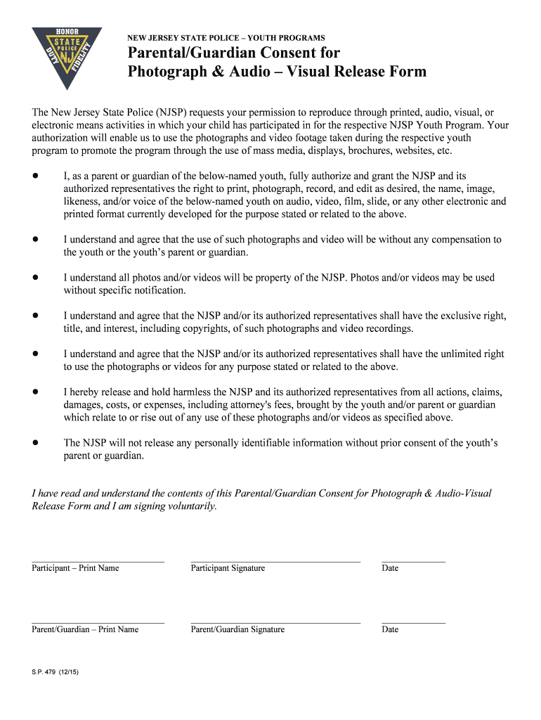 Fillable Online NEW JERSEY STATE POLICE YOUTH PROGRAMS Fax Email Print ...