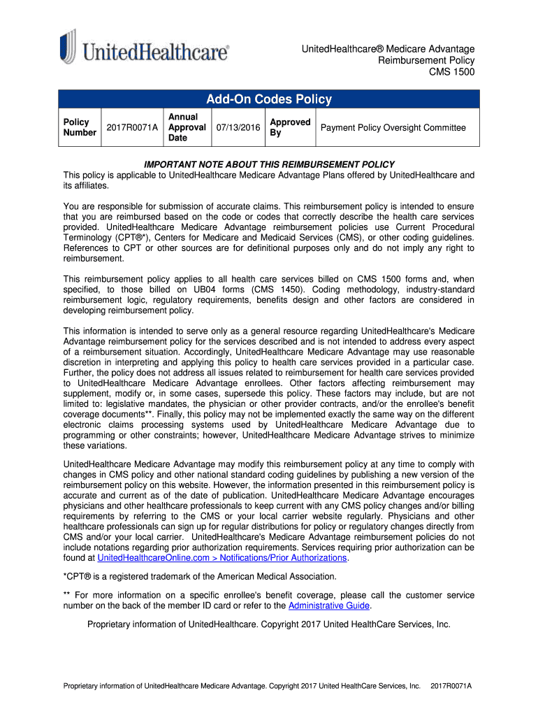 Fillable Online Add-On Codes Policy Fax Email Print - pdfFiller