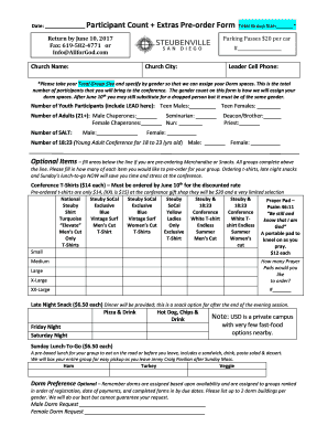 Fillable Online Participant Count + Extras Pre-order Form Fax Email Print - pdfFiller