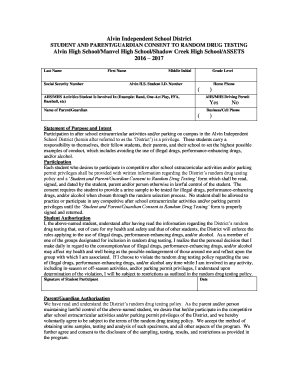 Fillable Online STUDENT AND PARENT/GUARDIAN CONSENT TO RANDOM DRUG ...