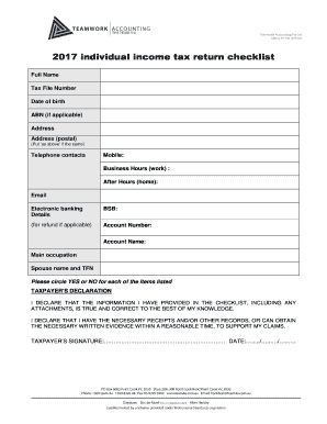 Fillable Online 2017 individual income tax return checklist Fax Email ...