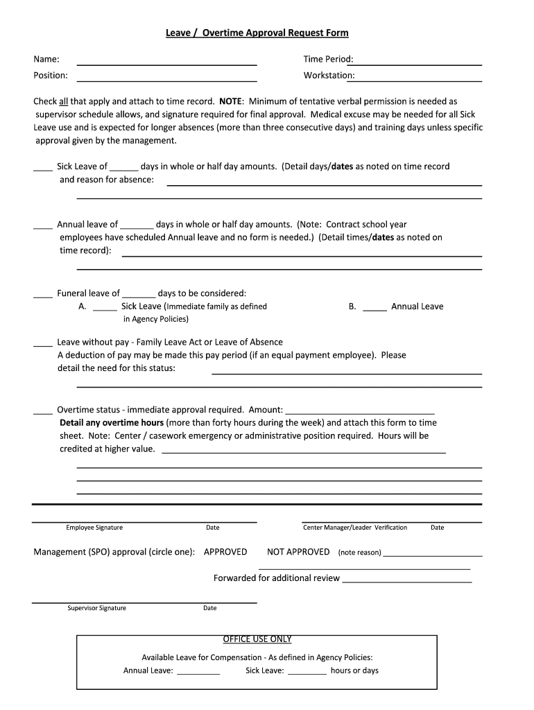 Fillable Online Leave / Overtime Approval Request Form Fax Email Print ...