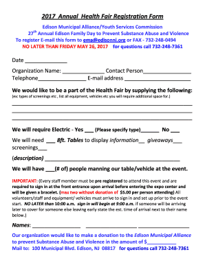 Fillable Online 2017 Annual Health Fair Registration Form Fax Email ...