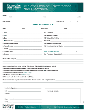 Fillable Online Athletic Physical Examination Fax Email Print - pdfFiller