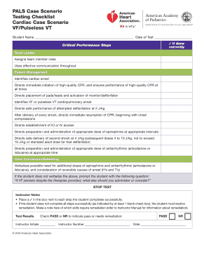 Fillable Online PALS Case Scenario Testing Checklist Cardiac Case ...