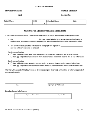 Fillable Online MOTION FOR ORDER TO RELEASE FIREARMS Fax Email Print ...