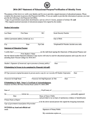 Fillable Online 2016-2017 Statement of Educational Purpose/Verification ...