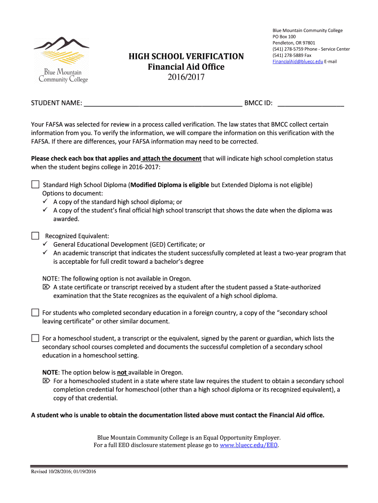 Fillable Online HIGH SCHOOL VERIFICATION Fax Email Print - pdfFiller