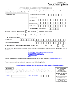 Fillable Online STUDENT ID CARD REQUEST FORM 2017/18 Fax Email Print ...