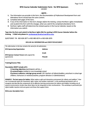 Fillable Online BFIS Course Calendar Submission Form - for BFIS ...