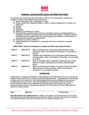 Fillable Online CRIMINAL BACKGROUND CHECK AFFIRMATION FORM Fax Email ...