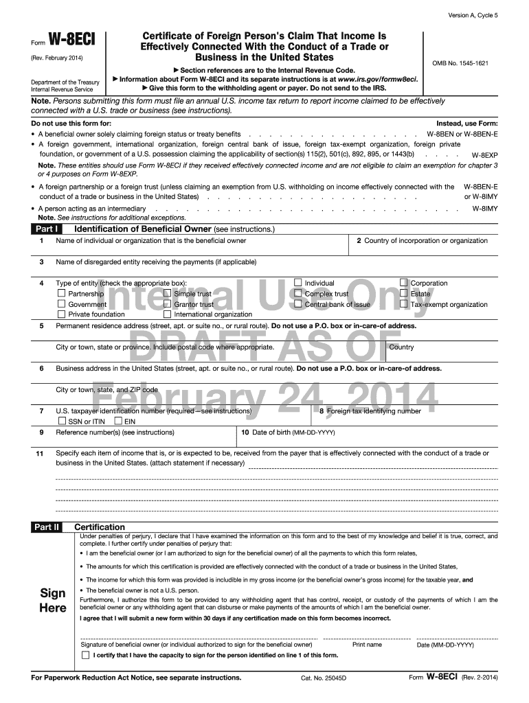 Fillable Online Information about Form W-8ECI and its separate ...