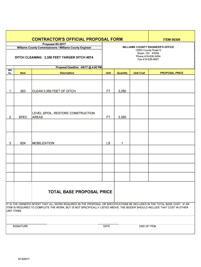Fillable Online CONTRACTOR'S OFFICIAL PROPOSAL FORM Fax Email Print ...