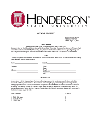 Fillable Online OFFICIAL BID SHEET Fax Email Print - pdfFiller