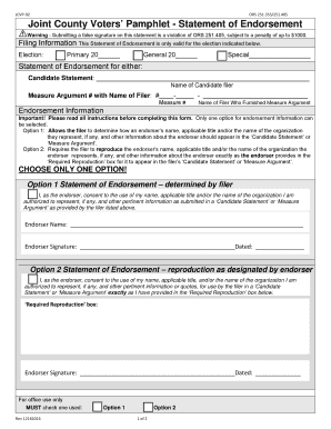 Fillable Online Joint County Voters Pamphlet - Statement of Endorsement ...