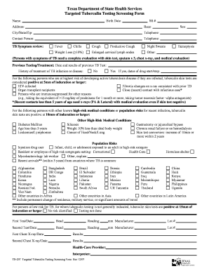 Fillable Online Targeted Tuberculin Testing Screening Form Fax Email ...