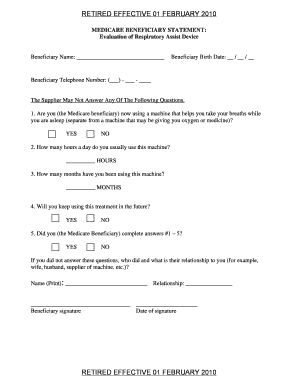 Fillable Online MEDICARE BENEFICIARY STATEMENT: Fax Email Print - pdfFiller