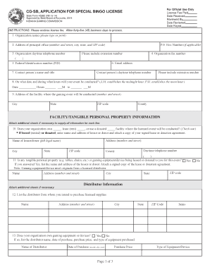 Fillable Online CG-SB, APPLICATION FOR SPECIAL BINGO LICENSE Fax Email ...